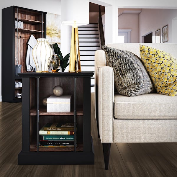 Ameriwood Home Hutton Two-Toned Rustic End Table with 2-Open Shelves, Black and Walnut DE00100 ...