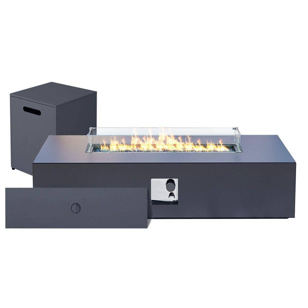 UPHA 56 in. Rectangular Iron Outdoor Dark Gray Fire Pit Table with ...