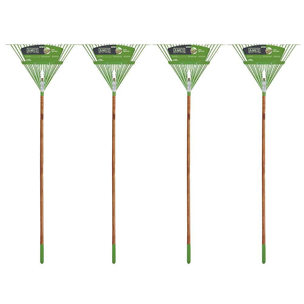 Ames 54 in. Wood Handle 22-Tine Steel Leaf Rake (4-Pack) 10000-07557 ...