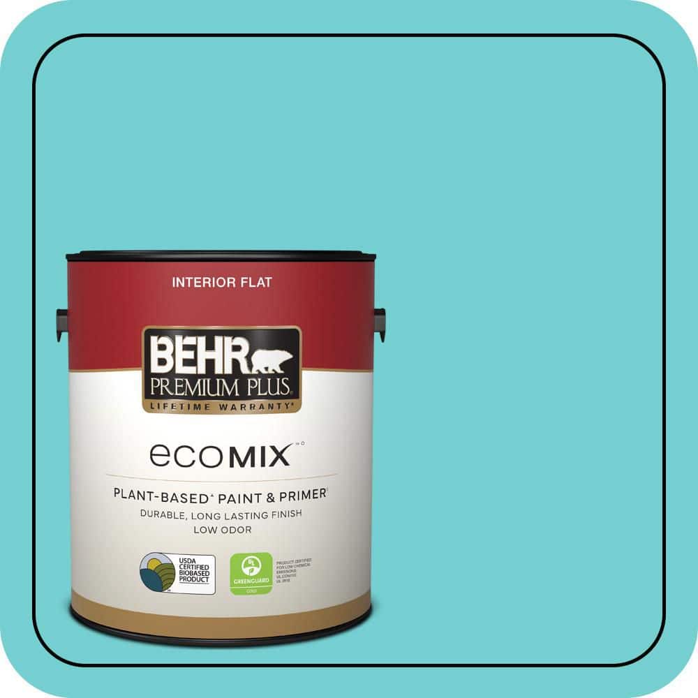 BEHR PREMIUM PLUS 1 gal. #P460-3 Soft Turquoise Flat EcoMix Plant-Based ...