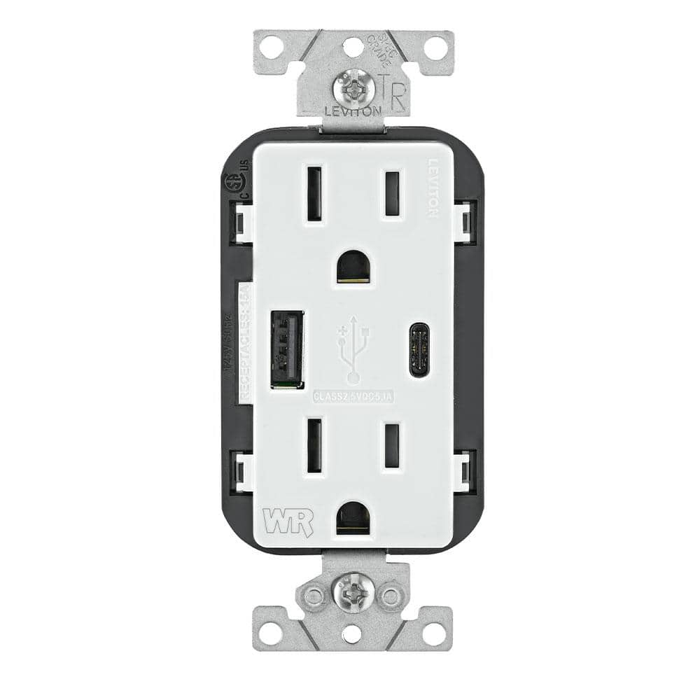 Leviton 15 Amp Weather-Resistant USB Duplex Outlet with Type A and Type ...