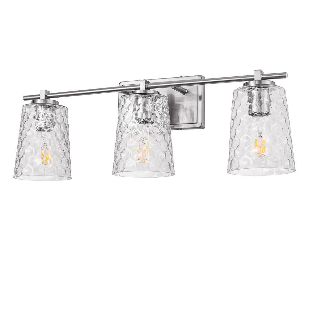 YANSUN 22 in. 3-Light Brushed Nickel Vanity Light with Glass Shades ...
