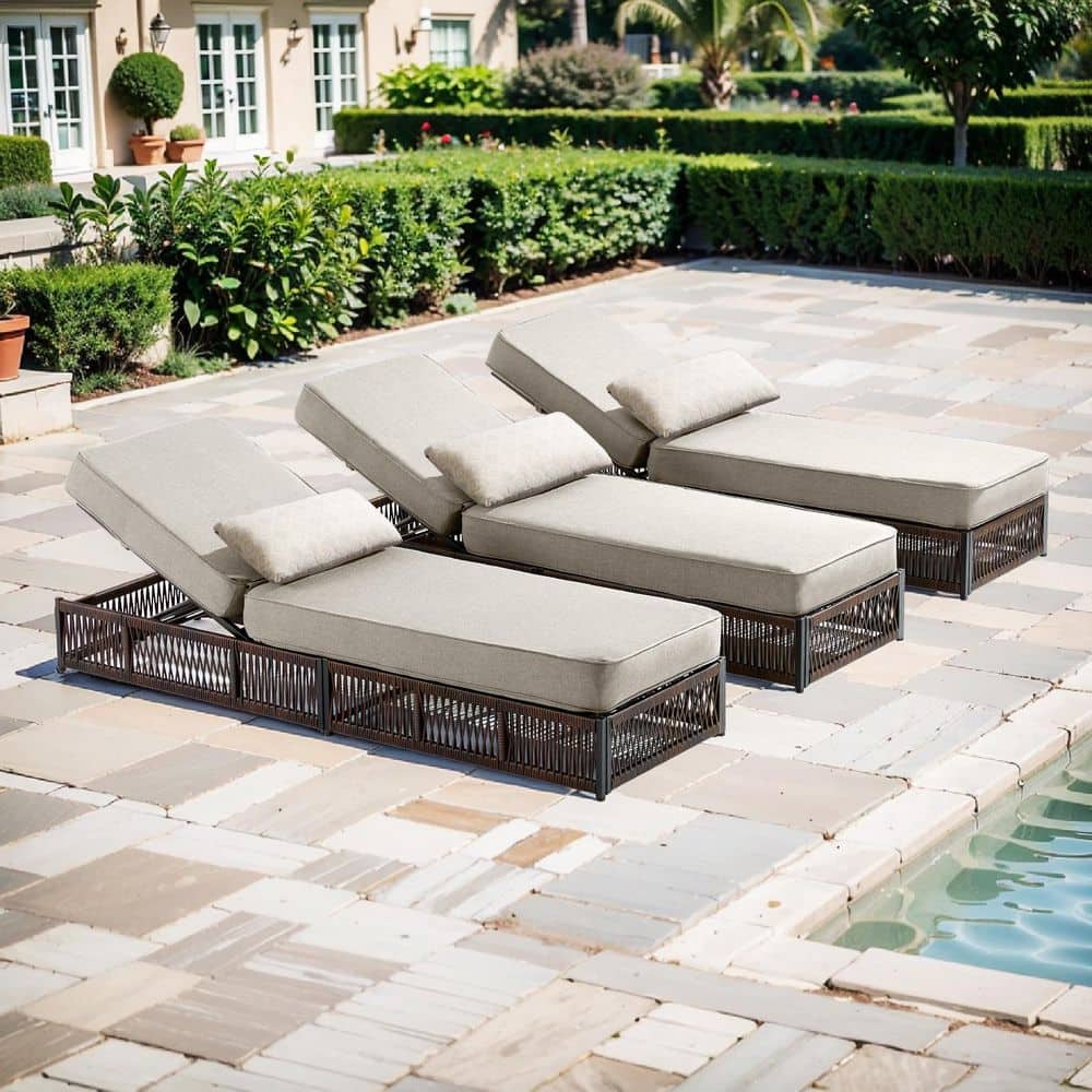 Gymojoy Facent Brown 3-Piece Wicker Outdoor Chaise Lounge Patio ...