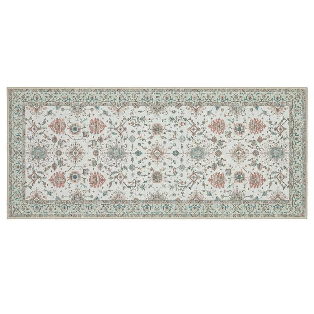 Laura Ashley Aure Floral Chenille Beige 2 ft. x 5 ft. Polyester Runner ...