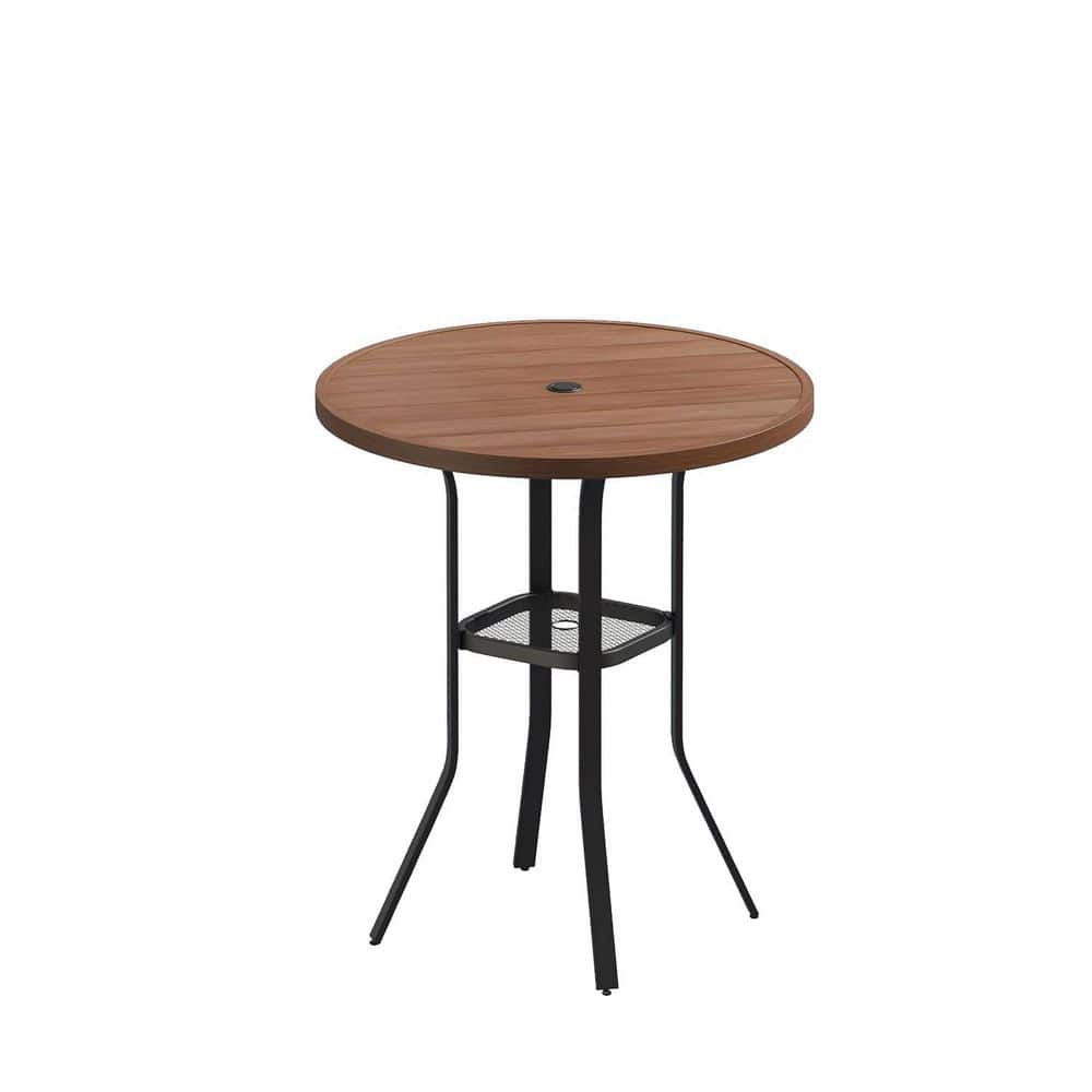 Ama pear Walnut 35.5 in. Round Metal Outdoor Dining Table, Patio Bar ...
