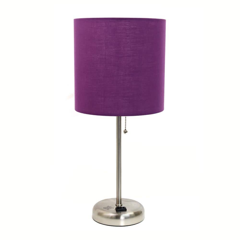 Simple Designs 19.5 in. Stick Lamp with Charging Outlet and Purple ...