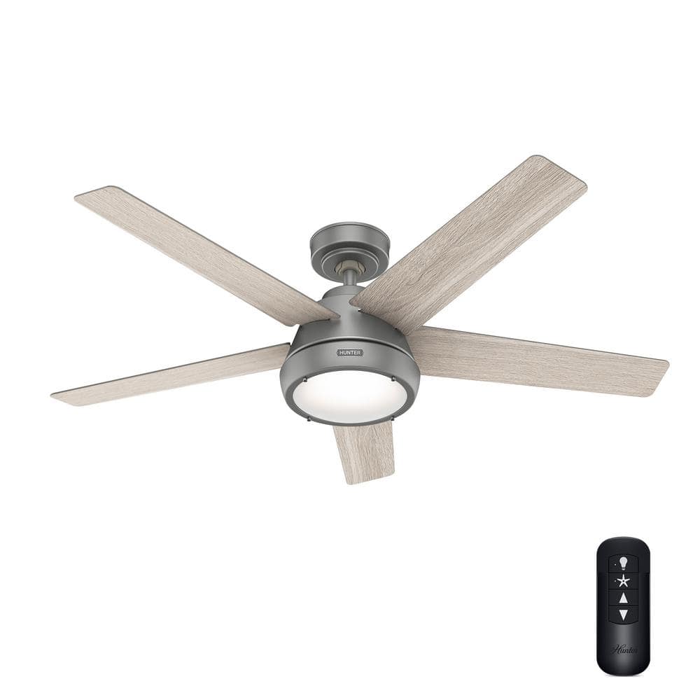 Hunter Burroughs 52 in. Indoor Matte Silver Ceiling Fan with Light Kit ...