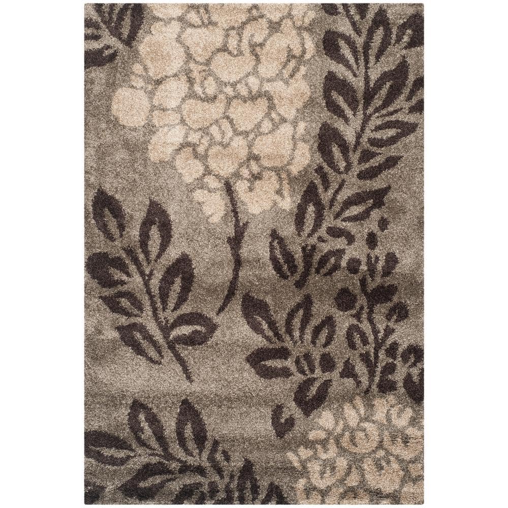 SAFAVIEH Florida Shag Smoke/Dark Brown 8 ft. x 10 ft. Floral Area Rug ...