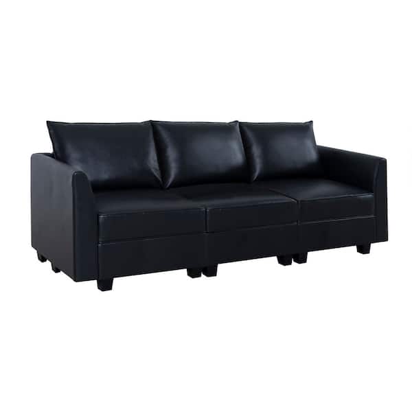 MAYKOOSH 87.01 in. Armless 3-piece Faux Leather Rectangle Shaped ...