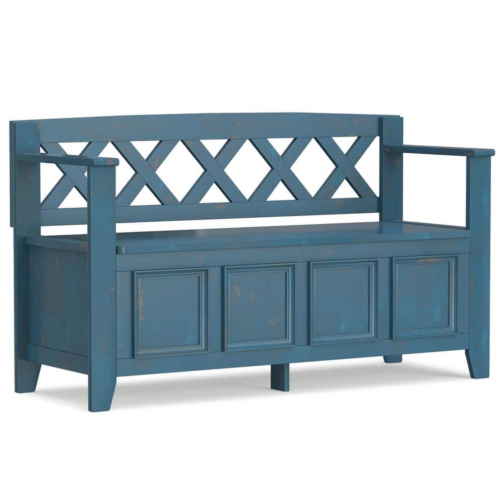 Simpli Home Amherst 48 in. Wide Solid Wood Entryway Storage Bench in ...