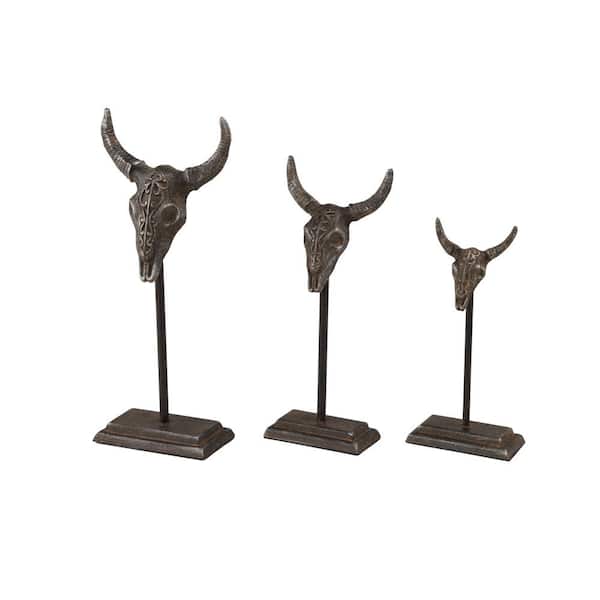 Litton Lane Gray Metal Head Bull Sculpture (Set of 3) 18993 - The Home ...