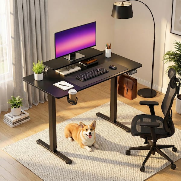 LACOO 47 in. Rectangular Black Electric Standing Desk with Monitor ...