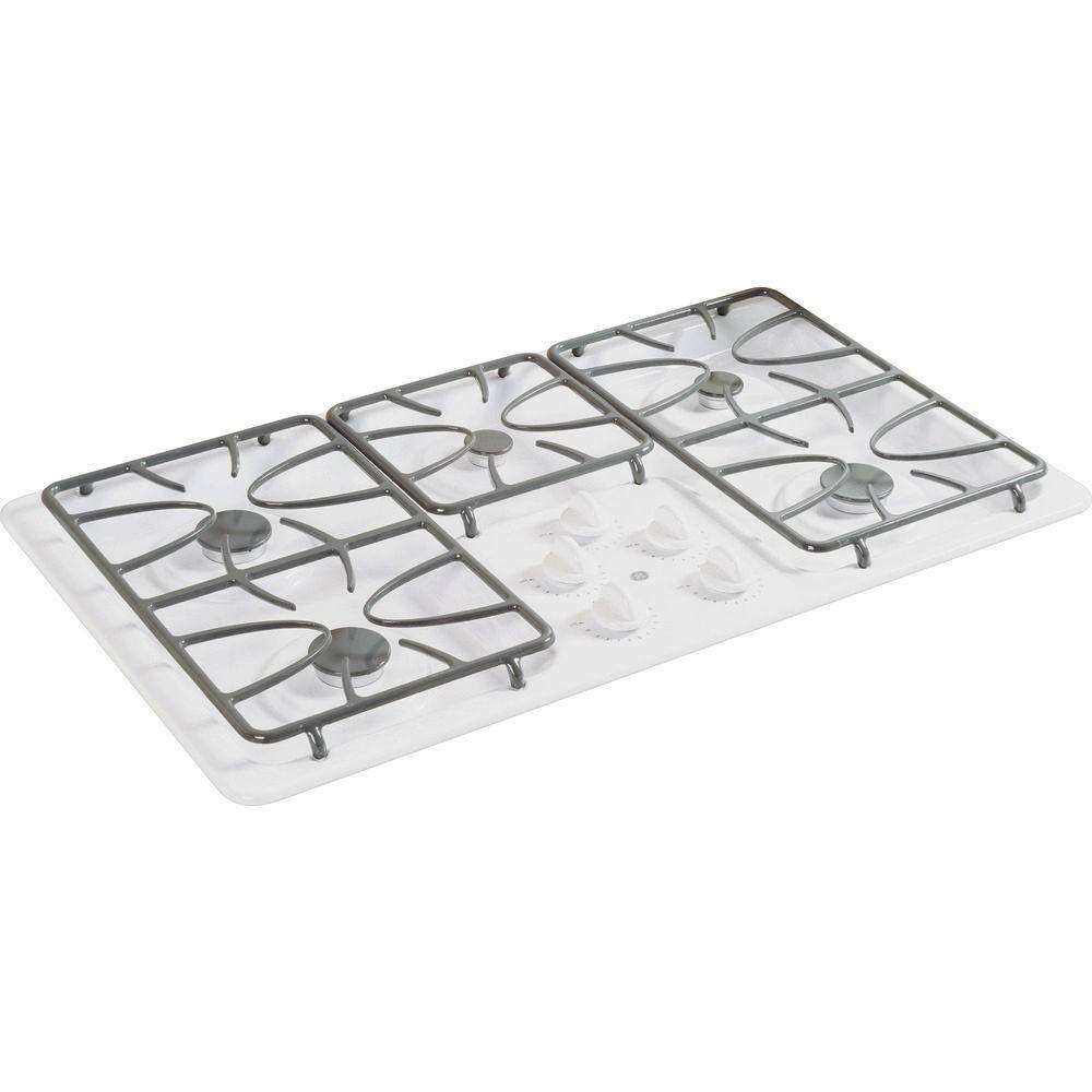 GE 36 in. Gas Cooktop in White on White with 5 Burners including ...