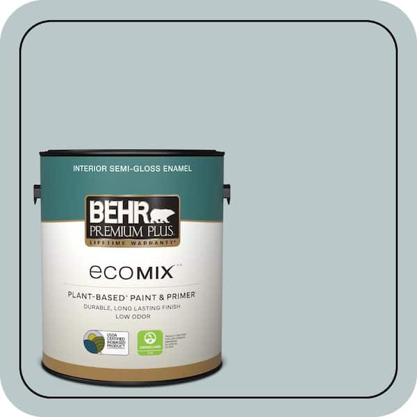 BEHR PREMIUM PLUS 1 gal. #N470-2A Dusted Blue Semi-Gloss Enamel EcoMix ...