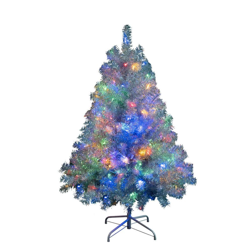 4 ft. Sliver Pre-Lit Artificial Christmas Tree Hinged Full Tree with ...