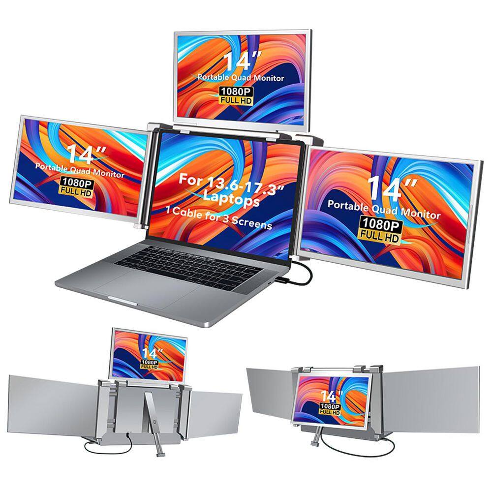 Vrbgify Foldable 14" FHD 1080P Extender Quad Monitor for 13.6-17.3 ...