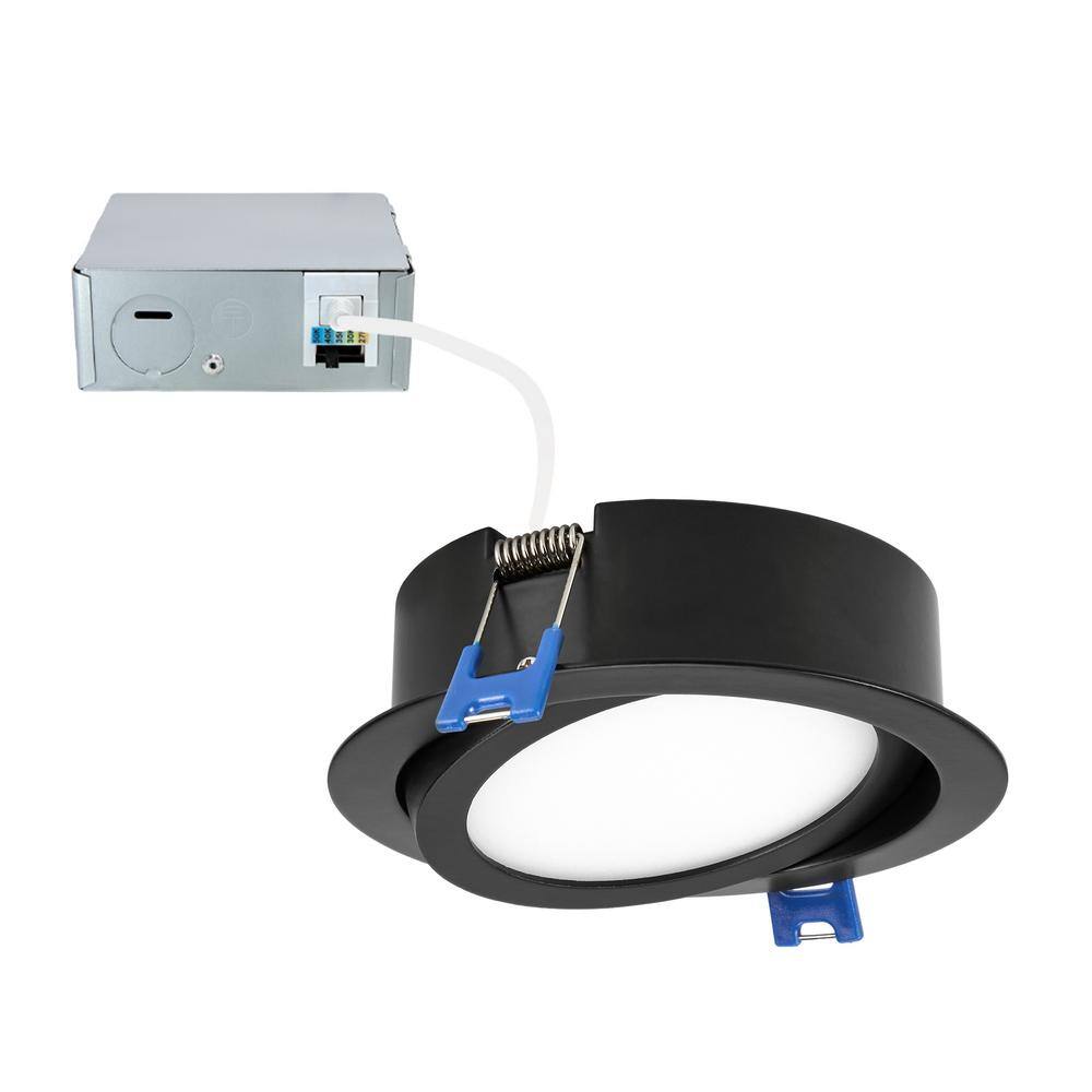 Maxxima 4 in. 5 CCT Slim Recessed LED Gimbal Downlight, Black Trim, 700 ...