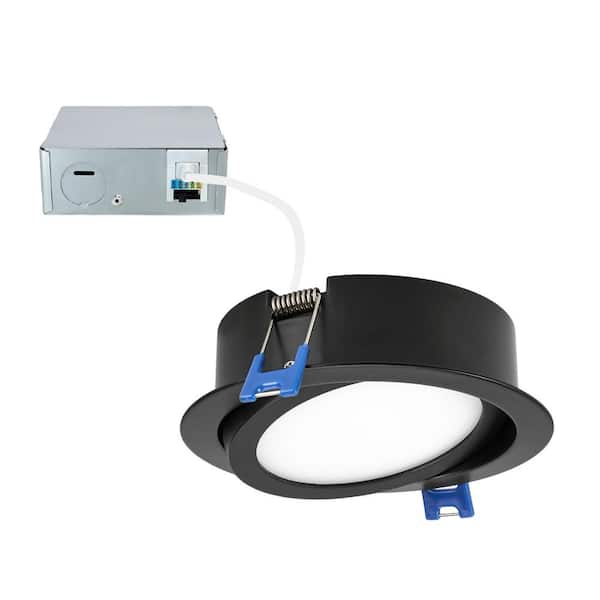 Maxxima 4 in. 5 CCT Slim Recessed LED Gimbal Downlight, Black Trim, 700 ...