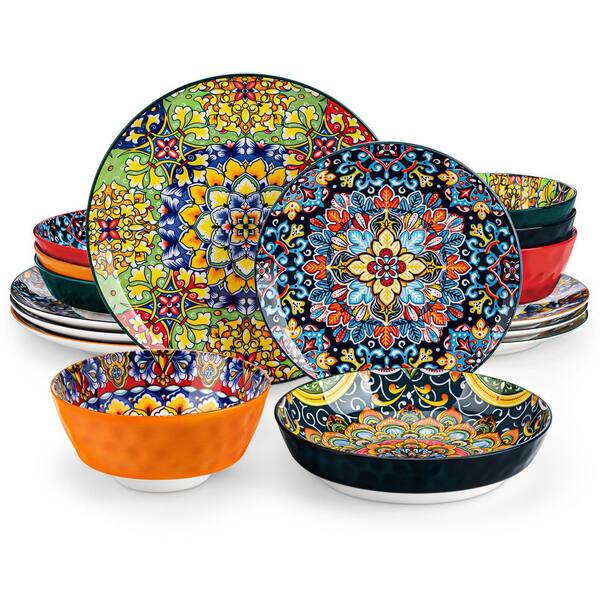 vancasso 16-Piece Bohemian Multi-Colored Stoneware Dinnerware Set ...