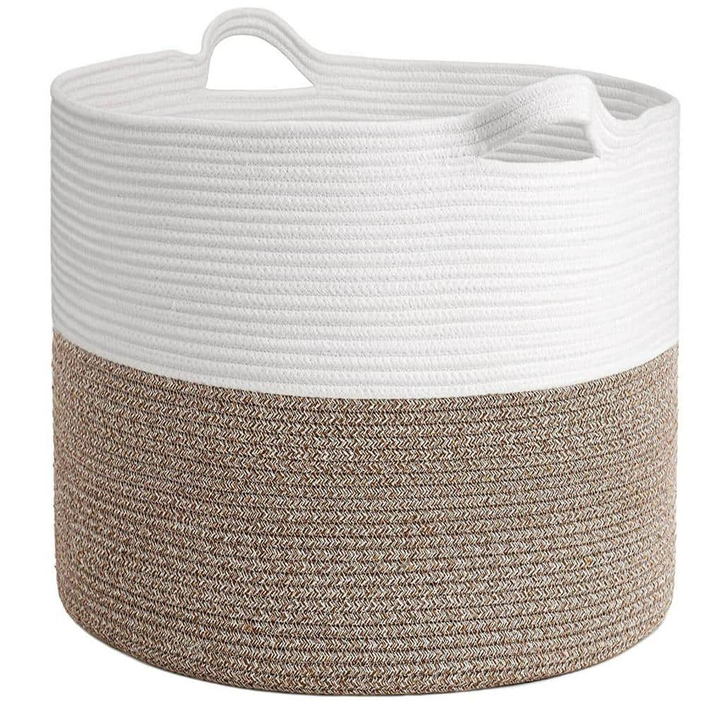 Cubilan 16 in. x 14 in. Brown and White Woven Storage Basket Bin ...