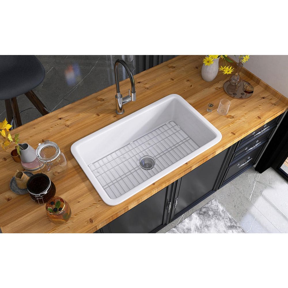 Getpro 32 in. Drop-In/Undermount Single Bowl White Rectangular Sink ...