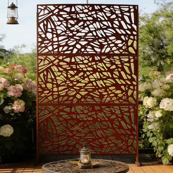 Coporesell 76 in. x 48 in. Freestanding Decorative Privacy Screen Rust ...