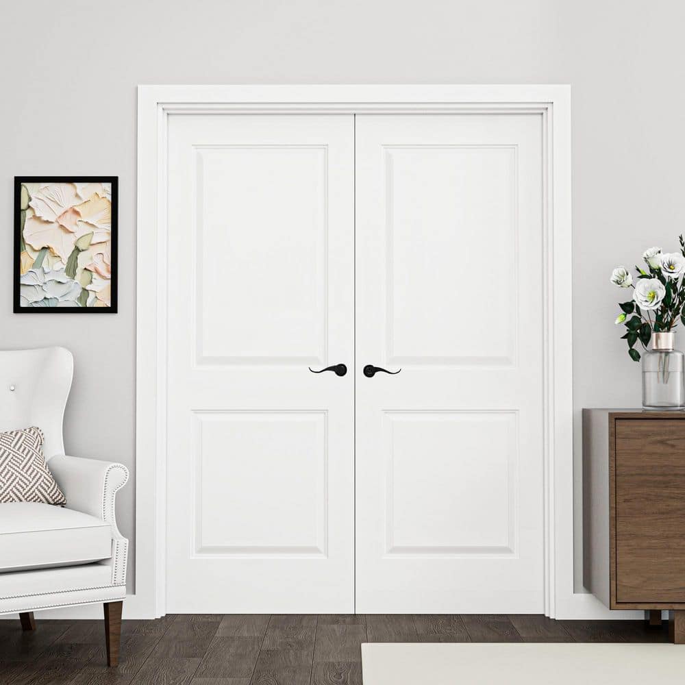 ARK DESIGN 56 in. x 80 in. 2-Panel Universal-Handed White Hollow Core ...