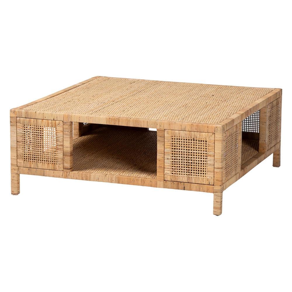 bali & pari Kalimantan 39.4 in. Light Honey Square Rattan/Wicker Coffee ...