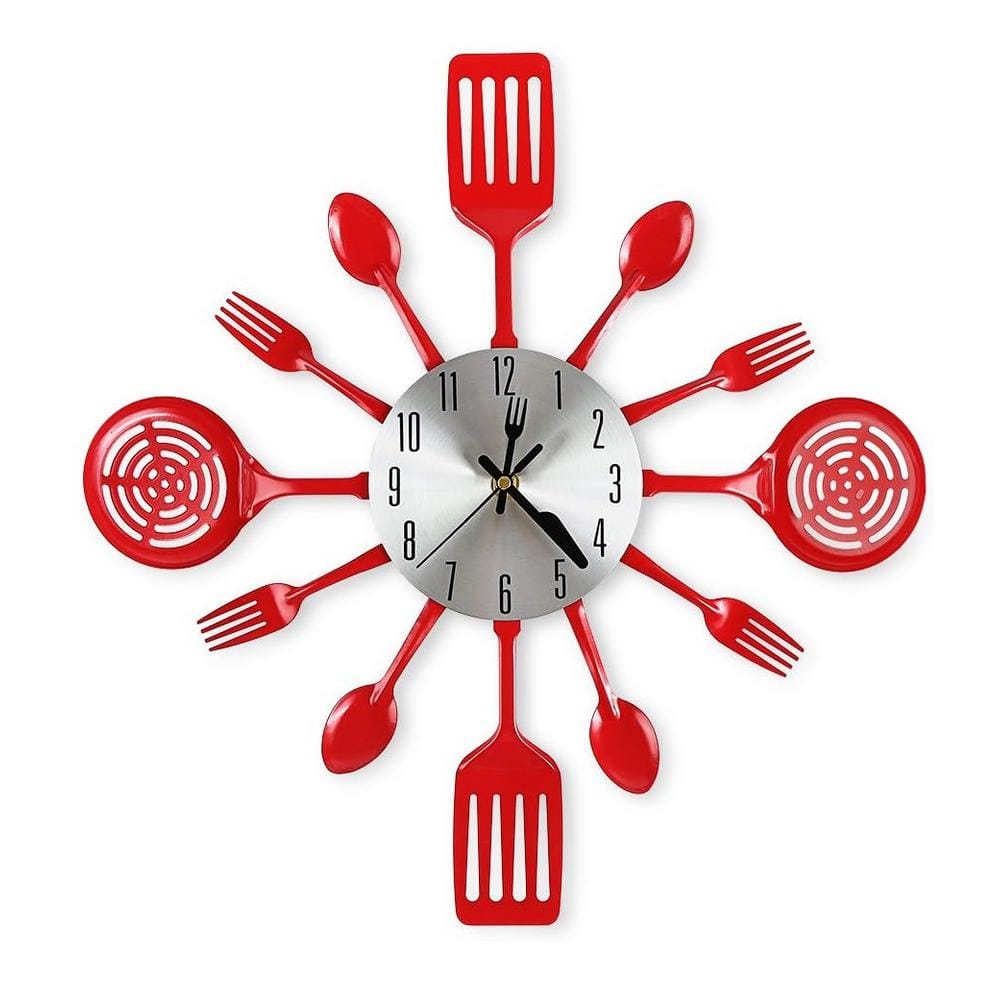 Afoxsos 16 in. Red Analog Cutlery Kitchen Wall Clock with Fork and ...
