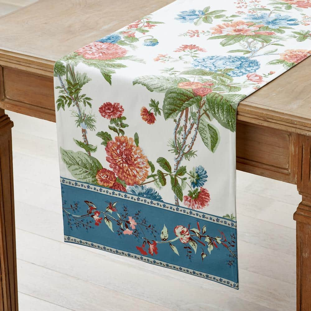The Company Store Aster 16 in. x 108 in. Multi Blue/White Table Runner ...