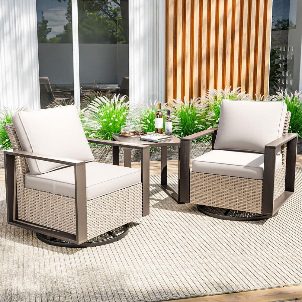 PremDwell 3-Piece Wicker Outdoor Rocking Chairs Patio Swivel Rocking ...