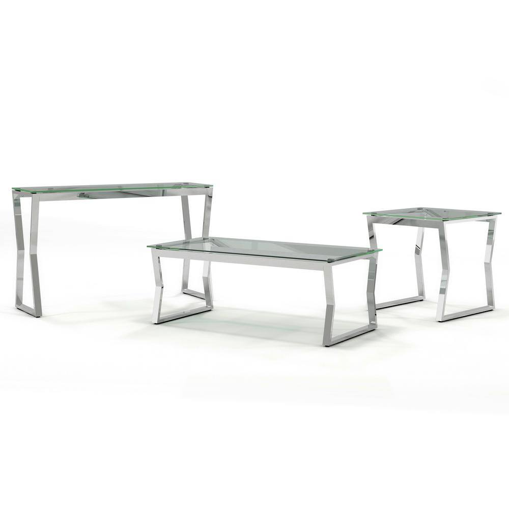 Furniture of America Harvoy 3-Piece Chrome Coffee Table Set IDF-4405 ...