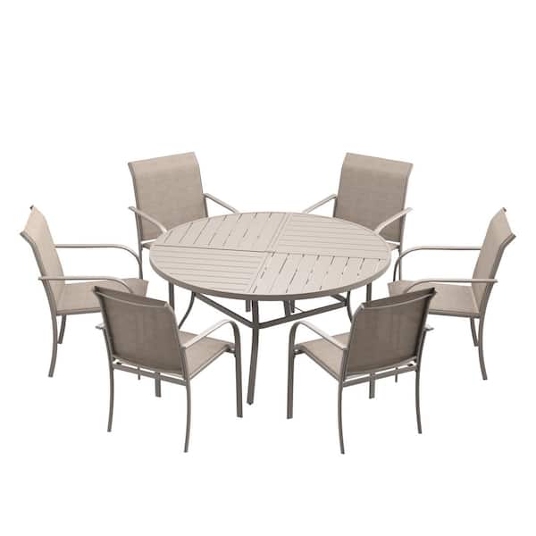vicllax 7-Piece Metal Outdoor Patio Dining Set with 50 in. Sandshell ...