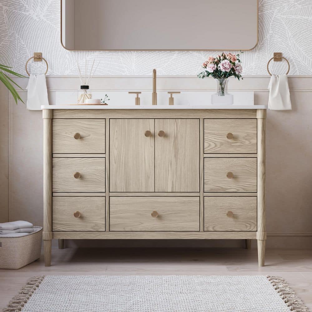 WELLFOR ETHAN 48 in. W x 22 in. D x 35 in. H Freestanding Solid Wood ...