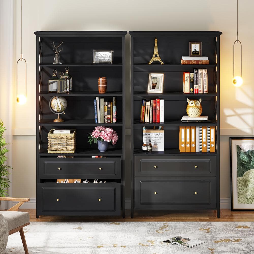 BYBLIGHT Atencio 2-Drawer Black Engineered Wood 31.5 in. Vertical File ...