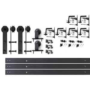 HOMACER 20 ft./240 in. Black Rustic Triple Track Bypass Sliding Barn ...