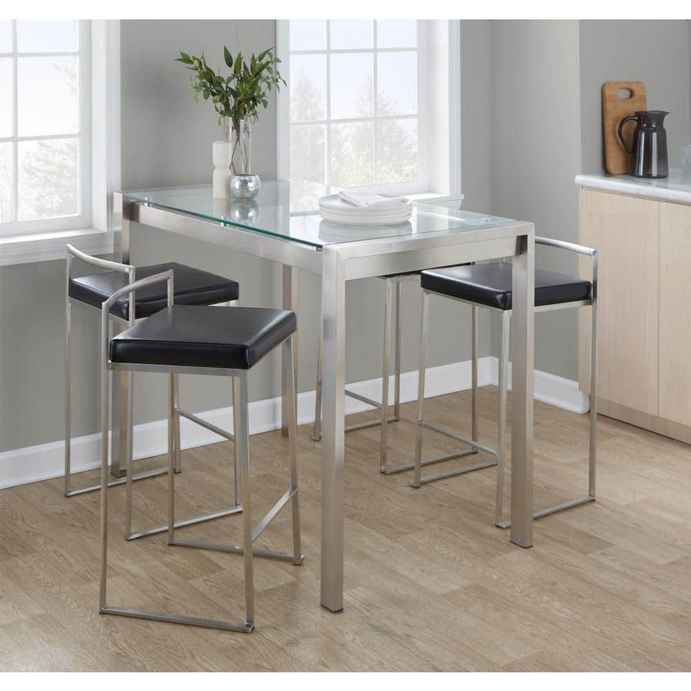 Lumisource Fuji 27.75 in. Black Faux Leather and Stainless Steel ...