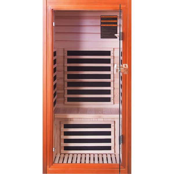LIVACA Douglas Fir 1-Person Far Infrared Corner Sauna with 7 Low EMF ...