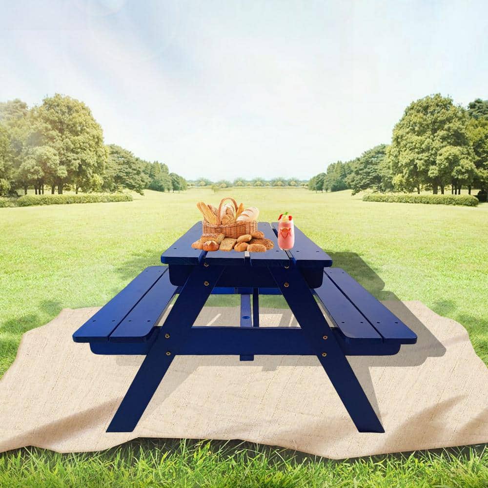 Miscool Anky 29.53 in. Blue Rectangles Wood Children's Picnic Table ...
