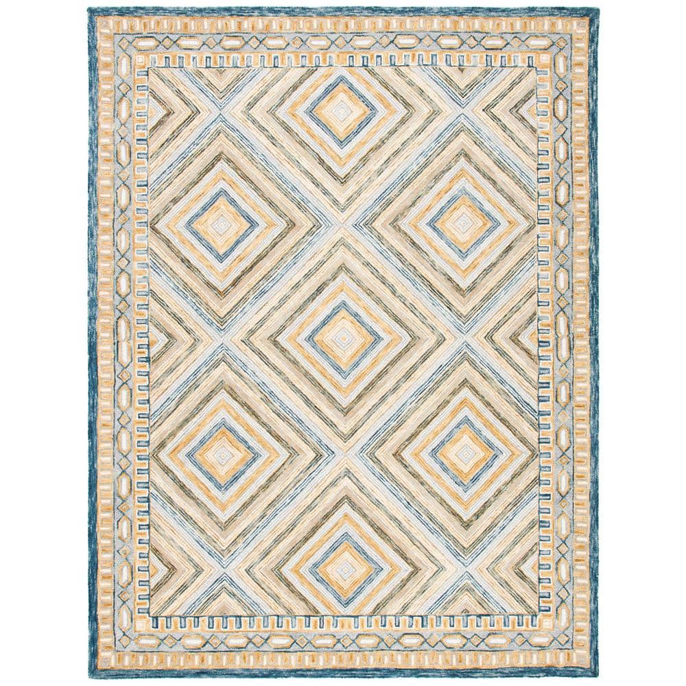 SAFAVIEH Aspen Navy/Gold 9 ft. x 12 ft. Border Diamond Area Rug APN809N ...