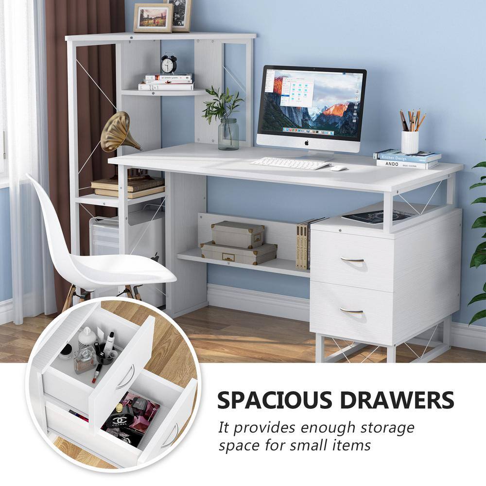 Buy Cassey 56.3 in. Retangular White Wood and Metal 2-Drawer Computer ...