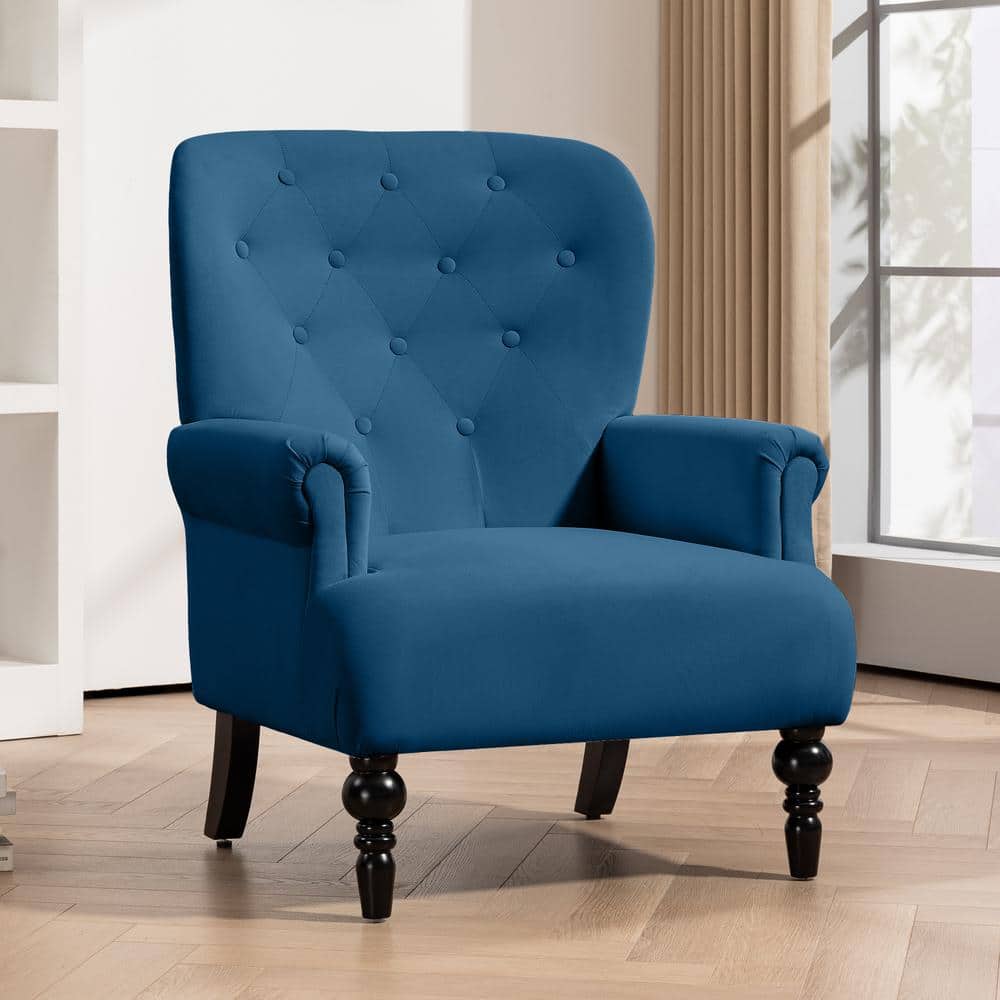 JEAREY Lola Modern Upholstered Velvet Blue Accent Armchair with Extra ...
