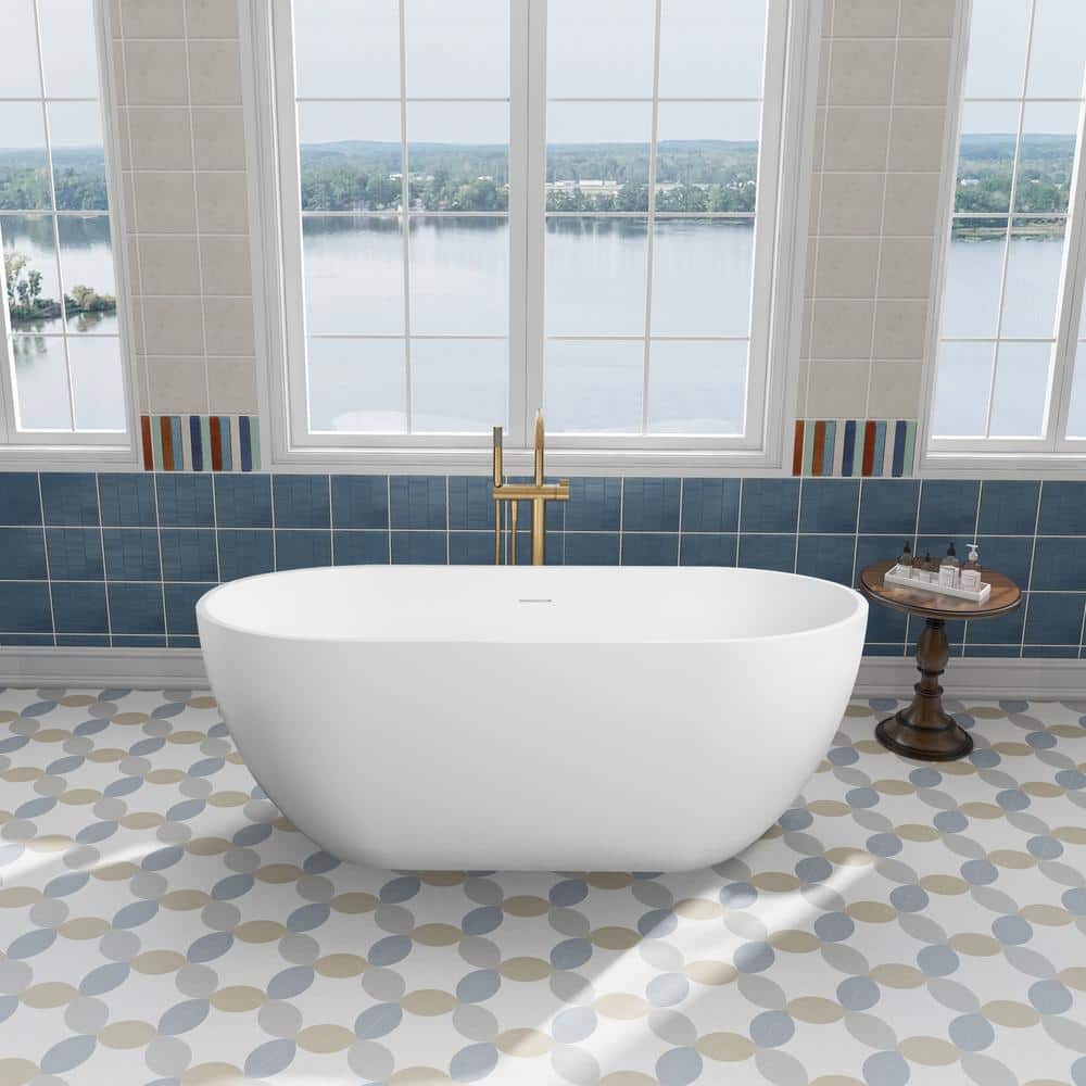 FORCLOVER Stone Flat Bottom Solid Surface Freestanding Double Slipper ...