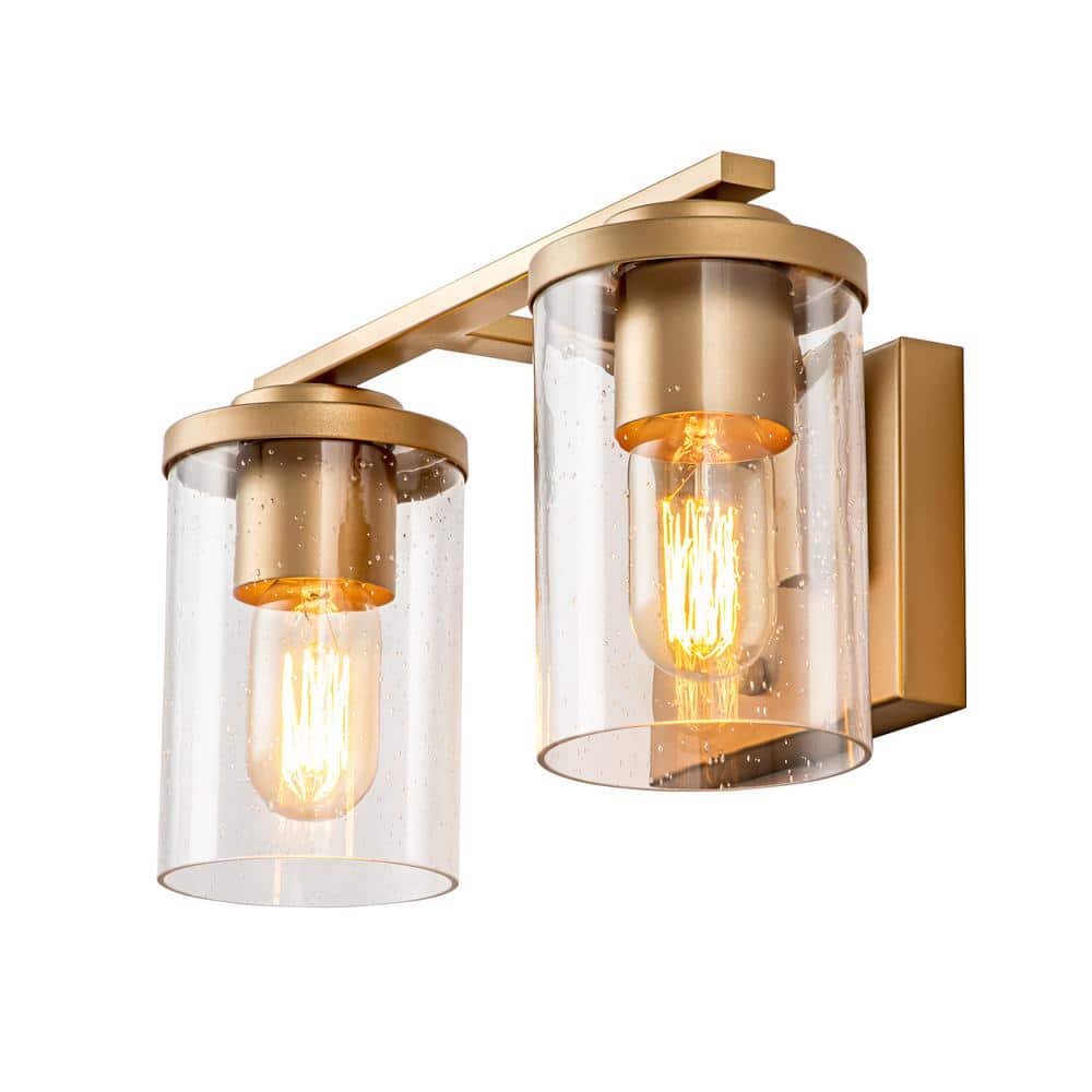 EDISLIVE Emerson 14 in. 2-Light Gold Bathroom Vanity Light Seeded Glass ...