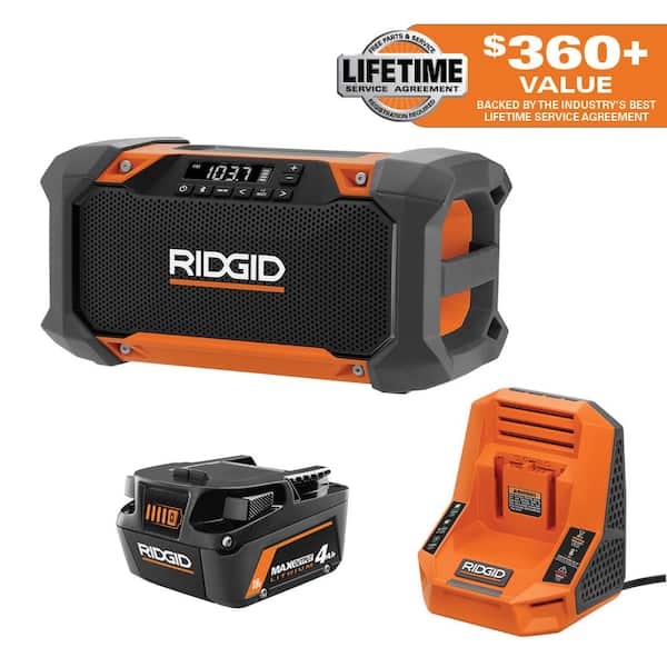 RIDGID 18V 4.0 Ah MAX Output Battery and Rapid Charger Kit with 18V ...