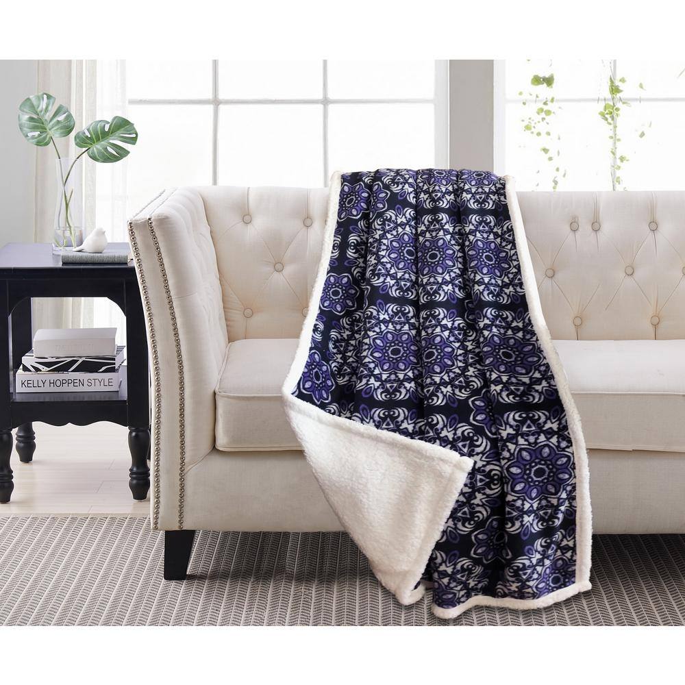 Harper Lane Briar Blue Sherpa Throw 50 in. x 60 in. 16482 - The Home Depot
