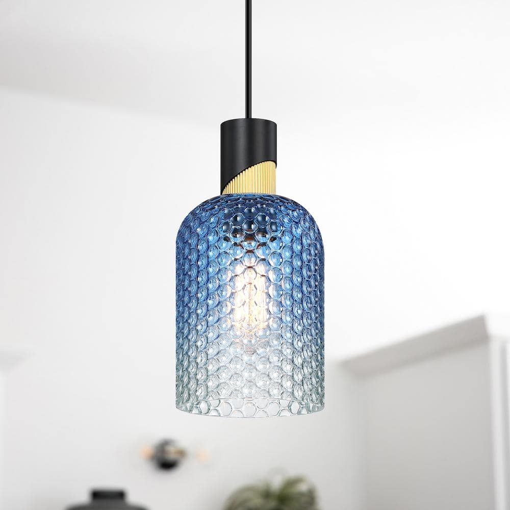 pasentel 1-Light Blue Gradient Pendant Light with Hammered Glass Shade ...