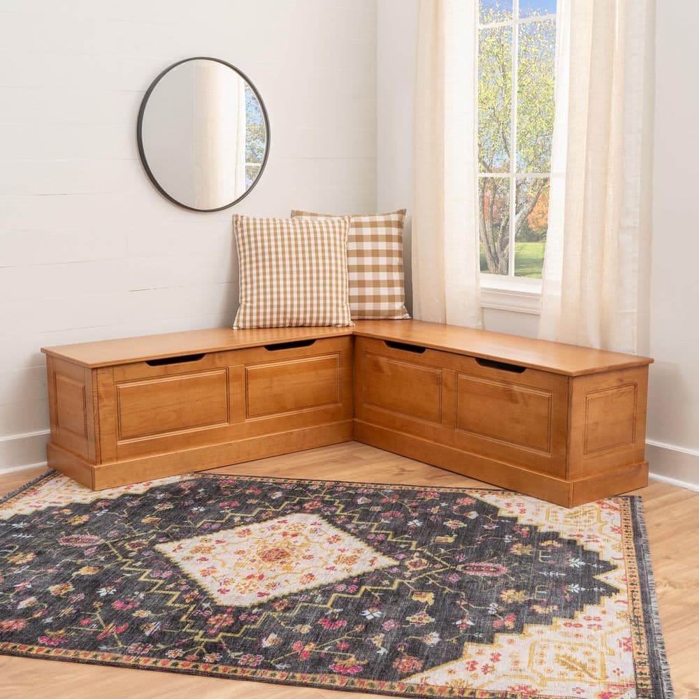 Linon Home Decor Rockhill Caramel Brown Backless Corner Nook Dining ...