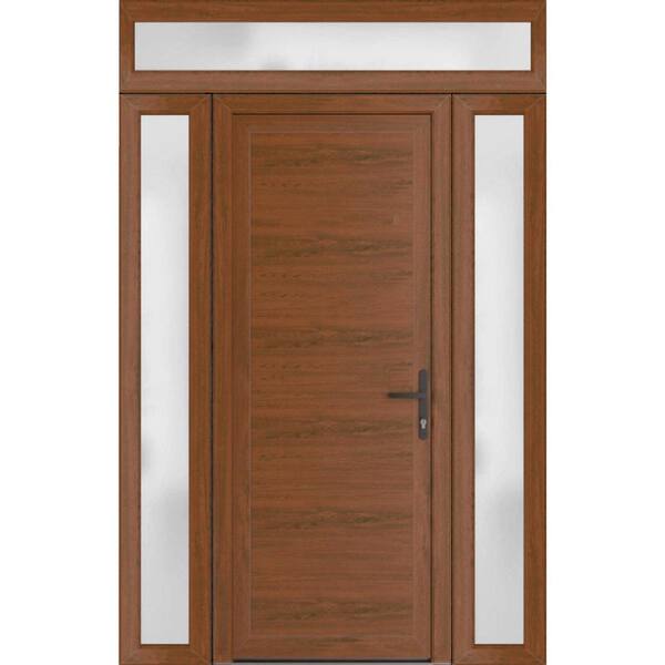 VDOMDOORS 60 in. x 94 in. Left-hand/Inswing Frosted Glass Walnut Steel ...