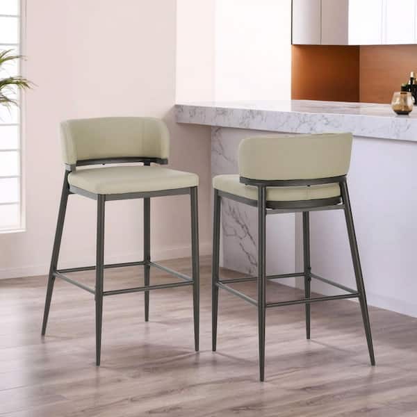 Harper & Bright Designs 37 in. H Khaki Low Back Metal Bar Stool with ...